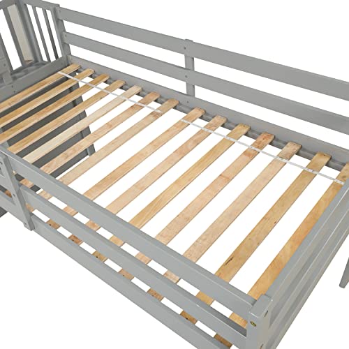 HomSof Loft Bed with Stairs and Storage,Gray