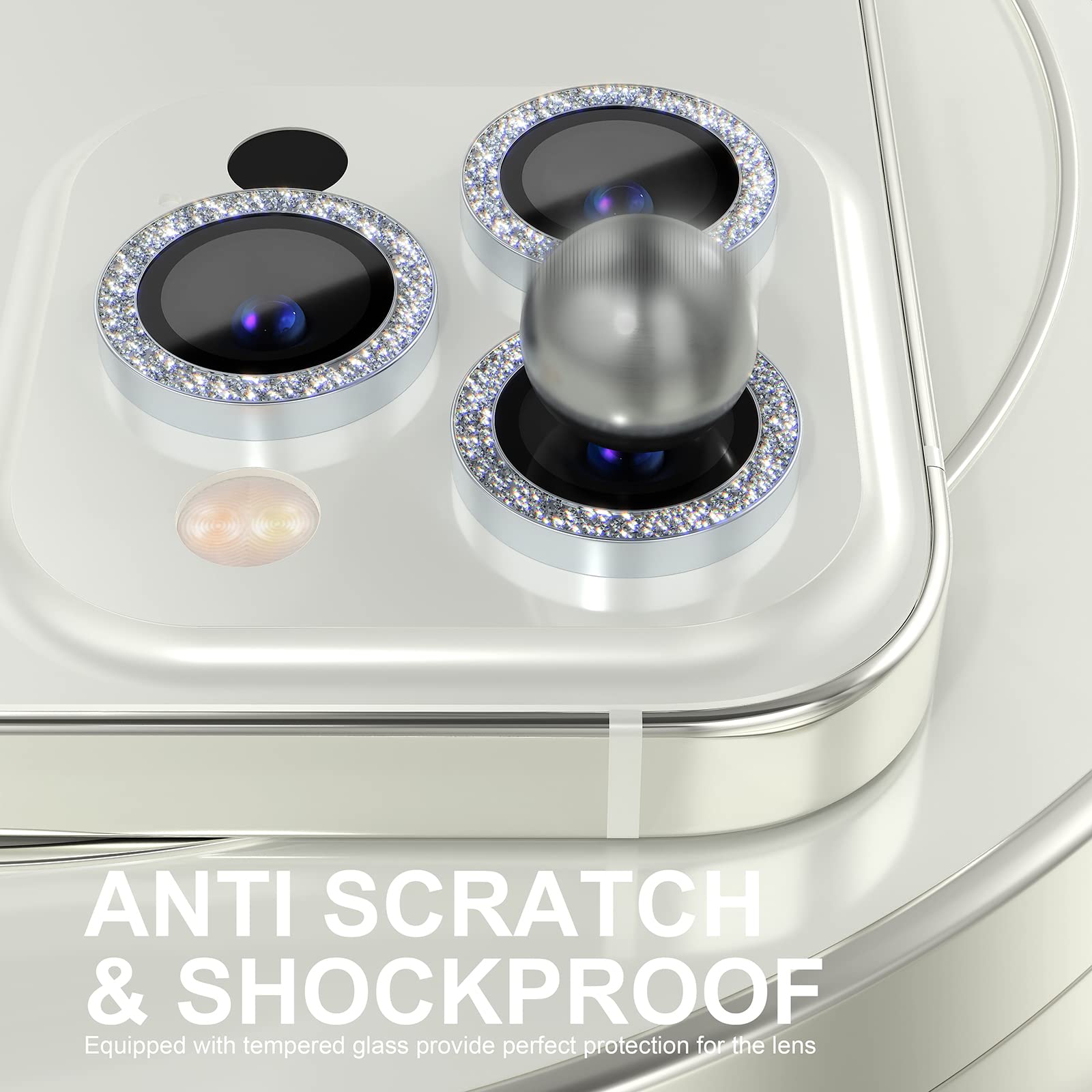 Choiche [3+1] for iPhone 14 Pro/iPhone 14 Pro Max Camera Lens Protector Bling, 9H Tempered Glass Camera Cover Screen Protector Metal Ring Decoration Accessories (Glitter-Silver)