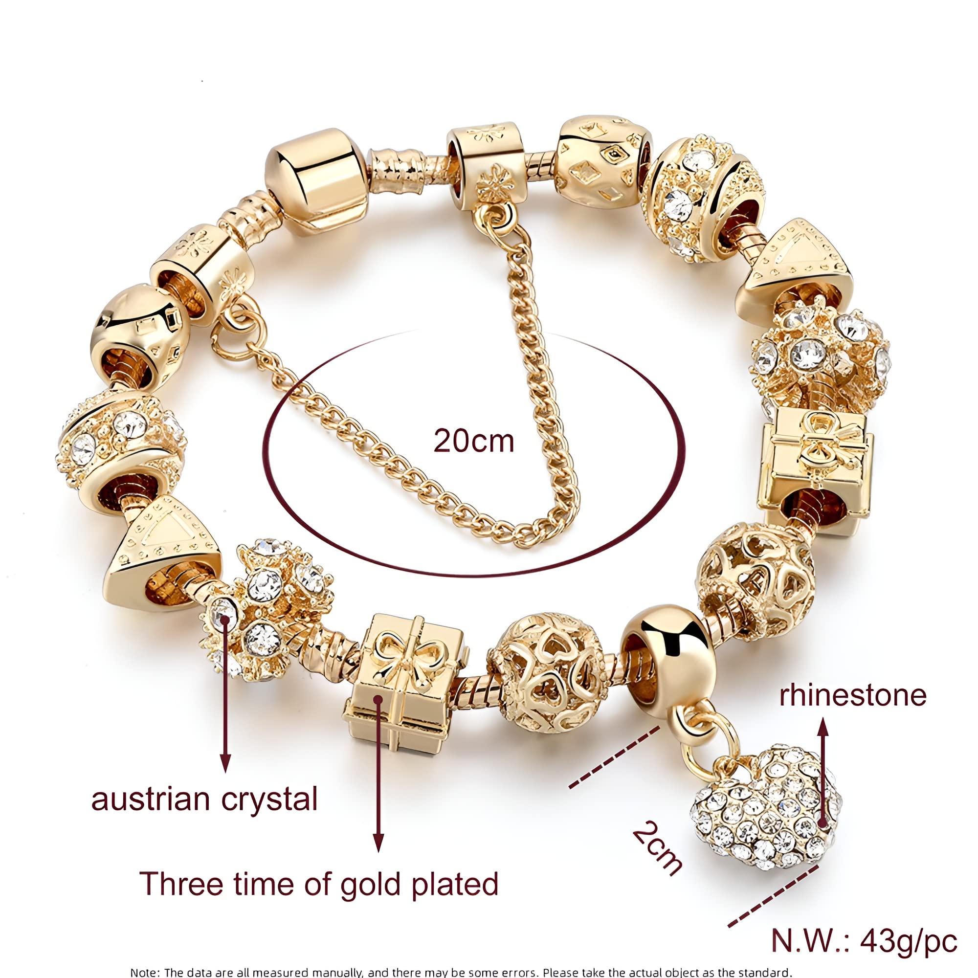 Classic lady's full diamond love gold-plated bracelet