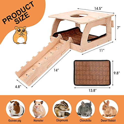 Haldane Guinea Pig Hideout - Wooden Small Animal Hideout with Mat & Ladder, Ventilated Small Animal House with Multiple Doors for Chinchilla Guinea Pig Hamsters Bunny