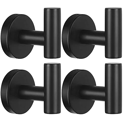 Lydia's Deal 4 Pack Towel Hooks for Bathrooms, Matte Black Stainless Steel Coat Robe Clothes Hook Modern Wall Hook Holder for Bathroom Kitchen Garage Hotel Wall Mounted