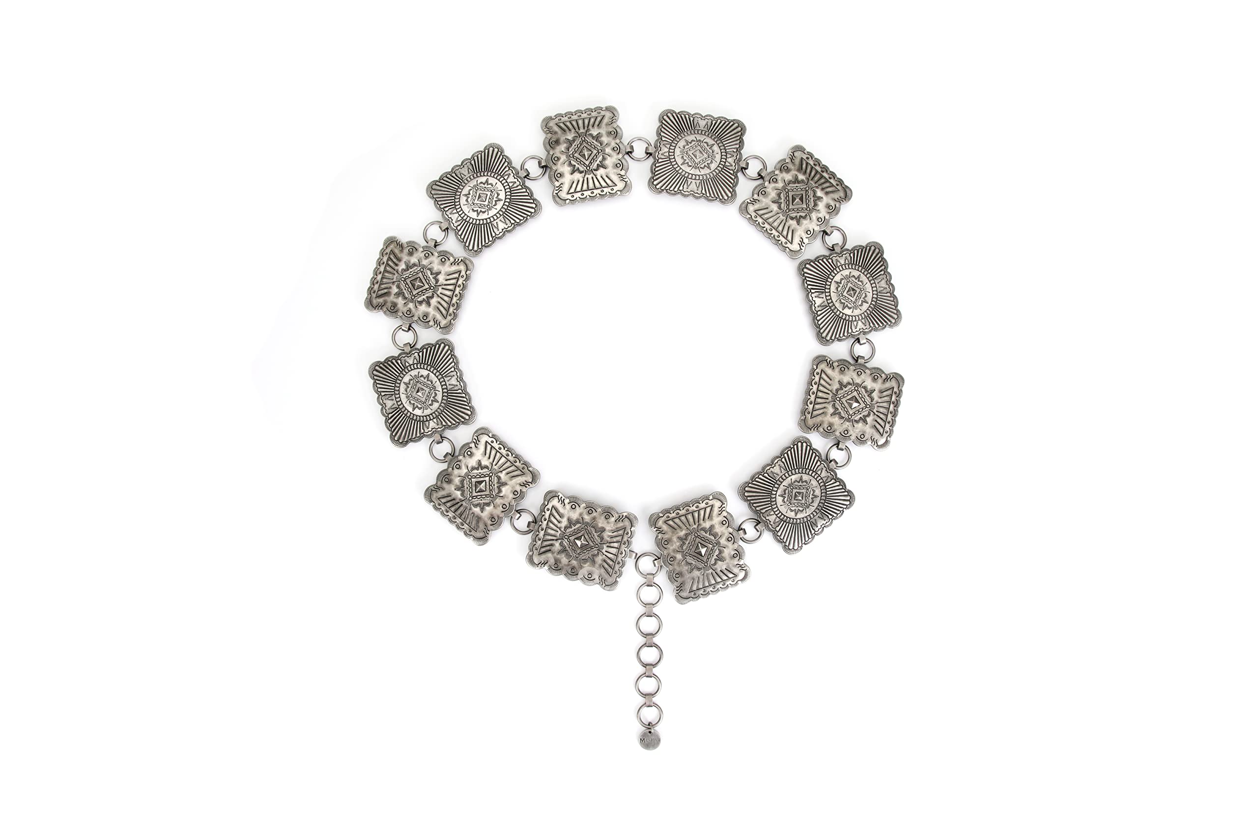 CNBOME Women's Bronze Antique Silver Square Buckle Chain Belt Adjustable Metal Belt (Antique Silver, Medium)