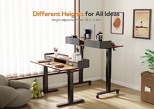 Claiks Standing Desk with Drawers, Stand Up Electric Standing Desk Adjustable Height, Sit Stand Desk with Storage Shelf and Splice Board, 48 Inch, Rustic Brown