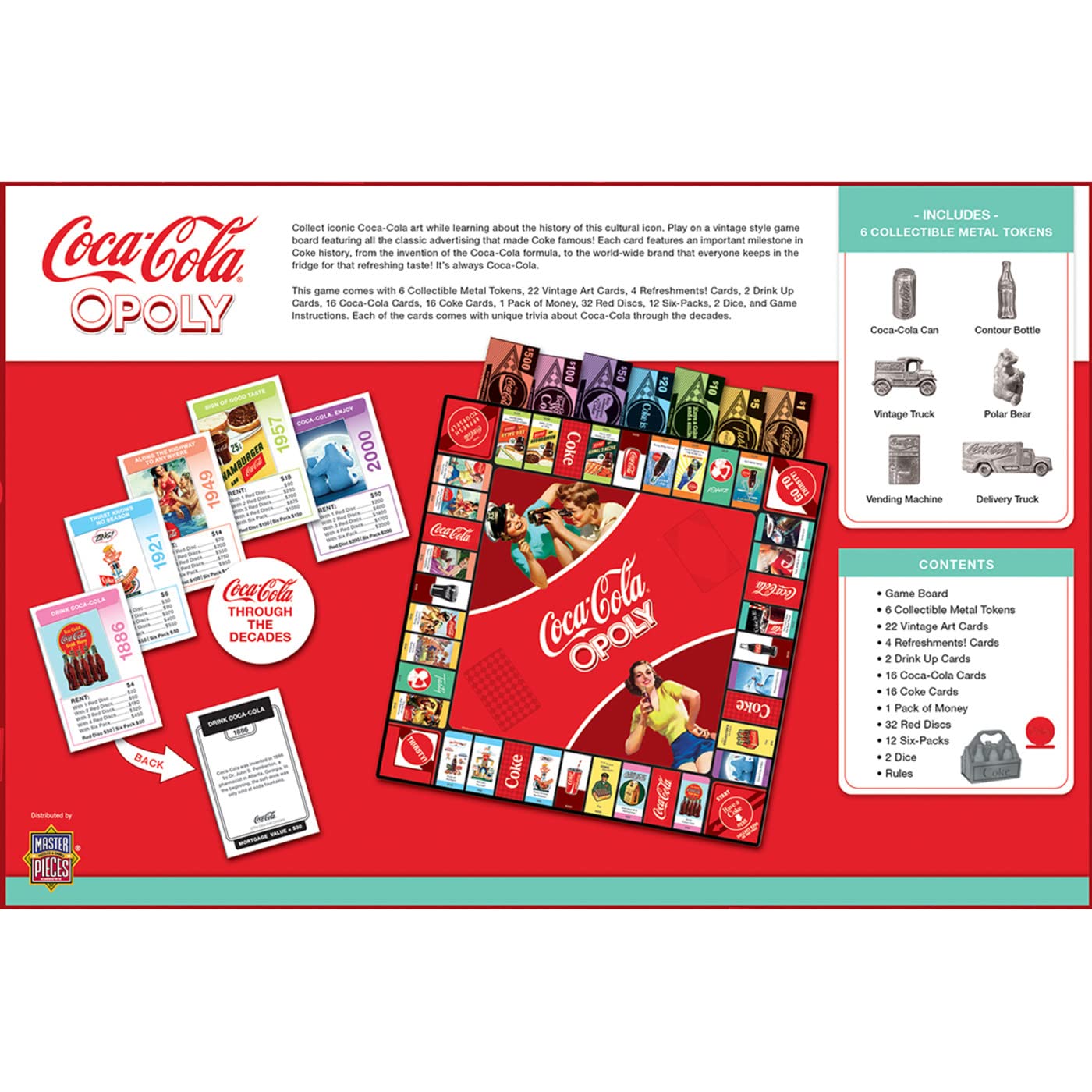 MasterPieces Opoly Board Games - Coca-Cola Opoly - Officially Licensed Board Games for Adults & Families