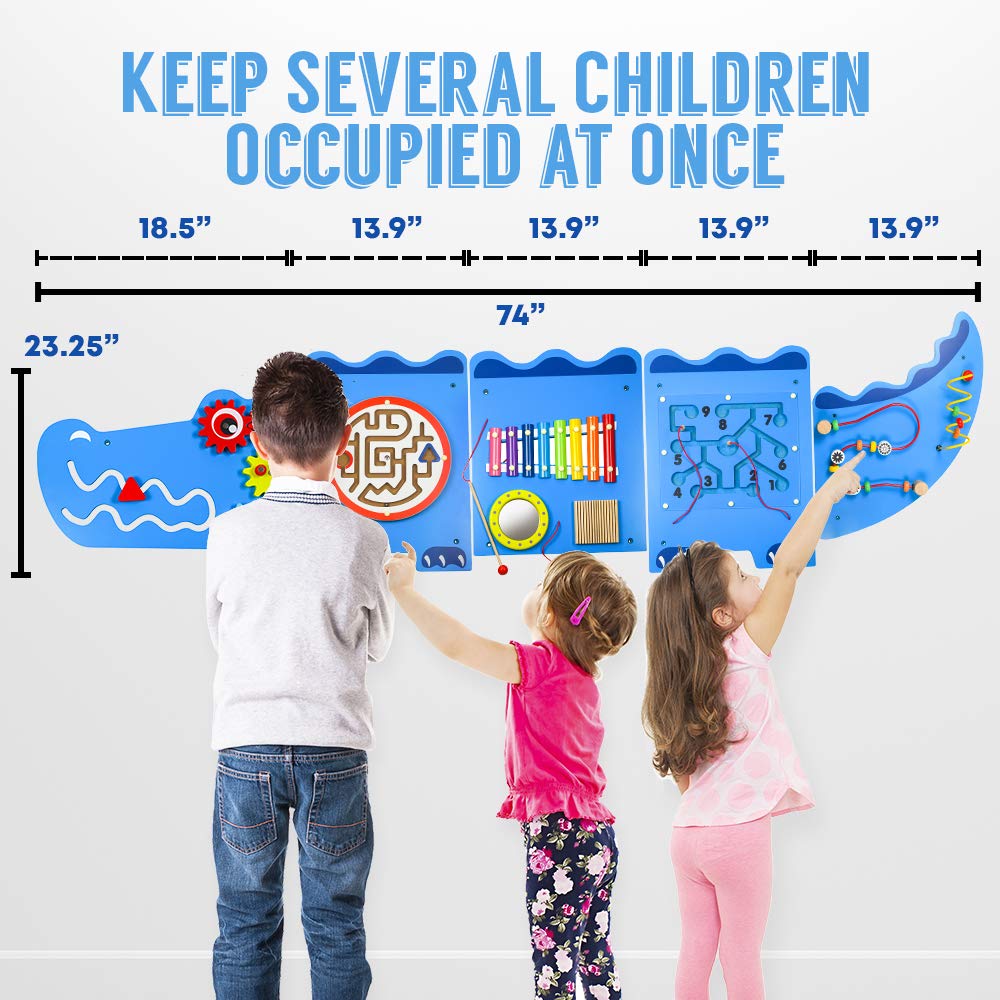 LITTLE CHUBBY ONE Crocodile Activity Wall Busy Board Panels - Fun and Educational Toy for Kids - Easy to Install Wall Mounted Interactive Board Games and Mazes for Kids Encourages Development