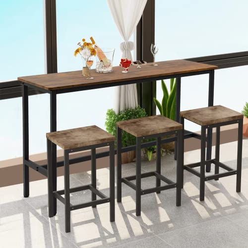 Rongbuk 40" Height Bar Table,Pub Table with Adjustable Feet Floor Protector, Narrow Rectangular Bar Table, Kitchen Counter Table, High Top Bar Table,Sofa Bar Table with Black Metal Legs,Rustic Brown