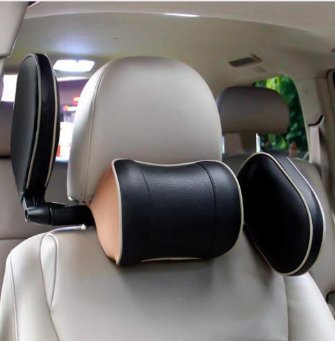 Car Seat Headrest Pillow, Support Neck Pillow Head Protection Cervical Spine Adjustable on Both Sides Telescopic Version PU Leather Universal for Kids Adults Travel(Side Pillow + Headrest Pillow)