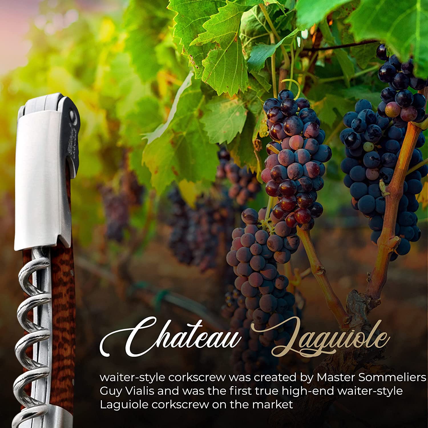 Chateau Laguiole Classic LaGuiole Corkscrew - Snake Wood Luxury Laguiole Wine Opener - Laguiole Wine Key Made in France - Wine Sommelier Wood Handle Wine Corkscrew Includes Leather Sheath & Gift Box