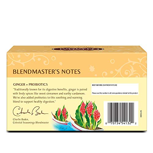 Celestial Seasonings Herbal Tea, Ginger Plus Probiotics, 20 Count (Pack of 3)
