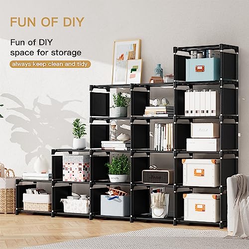 REIBII Bookshelf for Bedroom Book Shelf Organizer Bookcase Tall Book Case 18 Cube Storage Organizer Cube Shelf Black Cubby Storage Organizer Shelves for Bedroom Living Room Closet Office DIY