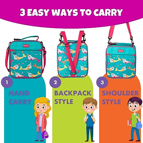 Kids Complete Lunch Box Tote Kit - Insulated Soft Bag Sleeve w Convertible Backpack Strap for Kids, 13oz Food Jar & Reusable Hard Ice Pack - Food Safe, Use w/ Bento Box or Stackable Nesting Containers