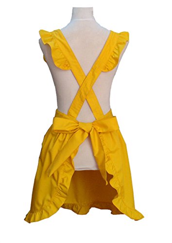 Hyzrz Lovely Yellow Handmade Cotton Retro Aprons for Women Cake Kitchen Cook Apron with Pockets for Gift