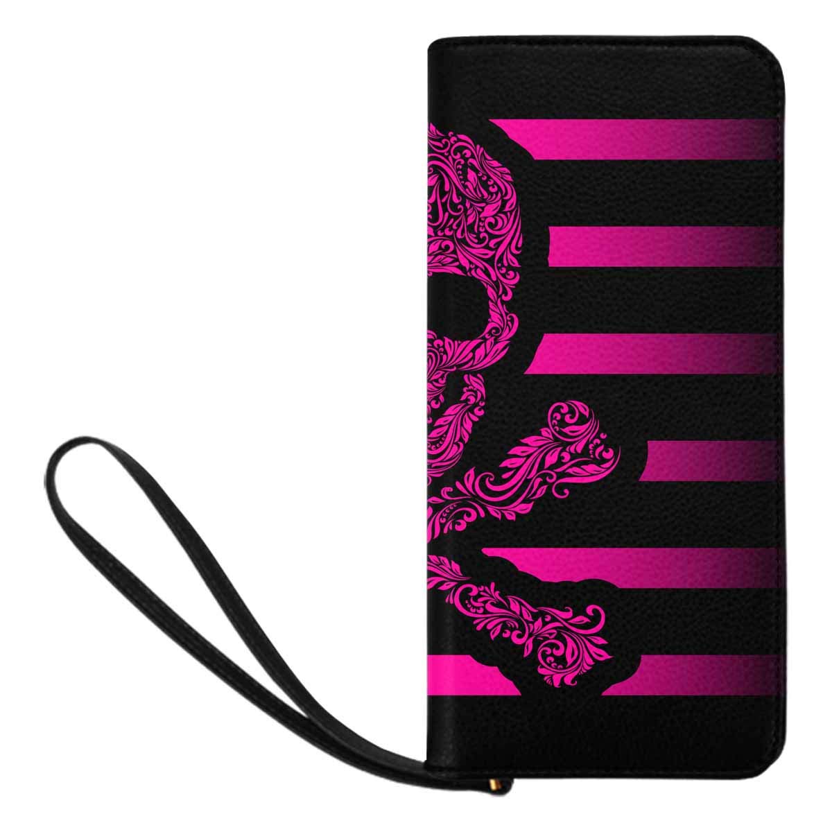 InterestPrint Women's Floral Pink Skull and Crossbones Stripes Fashion Wristlet Purse Continental Wallet