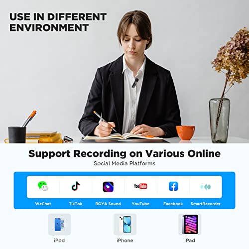BOYA Wireless Lavalier Lapel Microphone for iPhone iPad - Mini Omnidirectional Condenser Video Recording Mic for Interview Podcast Vlog YouTube Live Stream