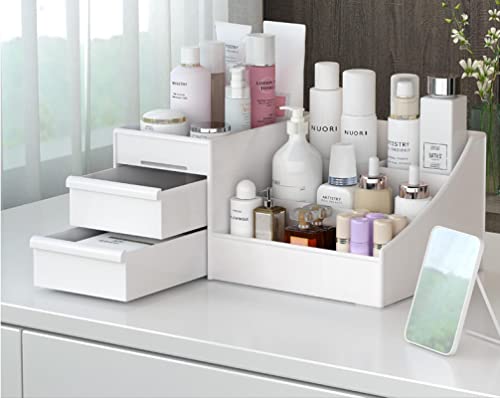 HRTNS Drawer Desktop Skin Care Products Dormitory Storage Organizer Storage Rack Cosmetic Storage Box 26.5 * 16 * 12cm White
