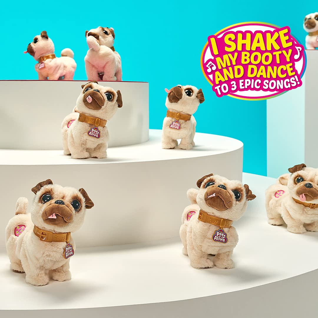 Pets Alive Poppy The Booty Shakin’ Pug – Interactive Dancing Plush Puppy by ZURU Robotic Realistic Soft Dog Stuffed Animal Toy for Kids, Girls