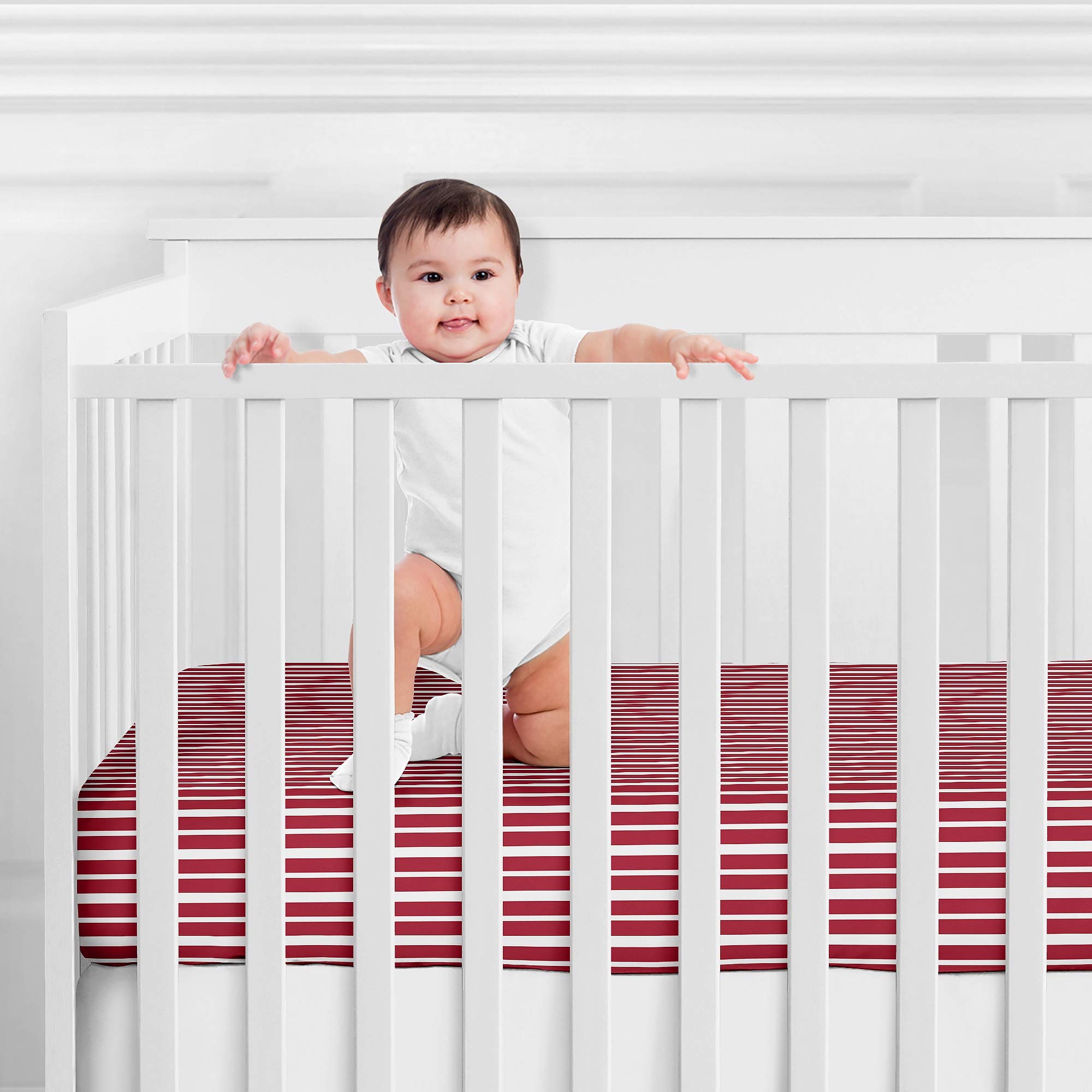 Vintage Aviator Fitted Crib Sheet for Baby and Toddler Bedding Sets by Sweet Jojo Designs - Red Stripe Print