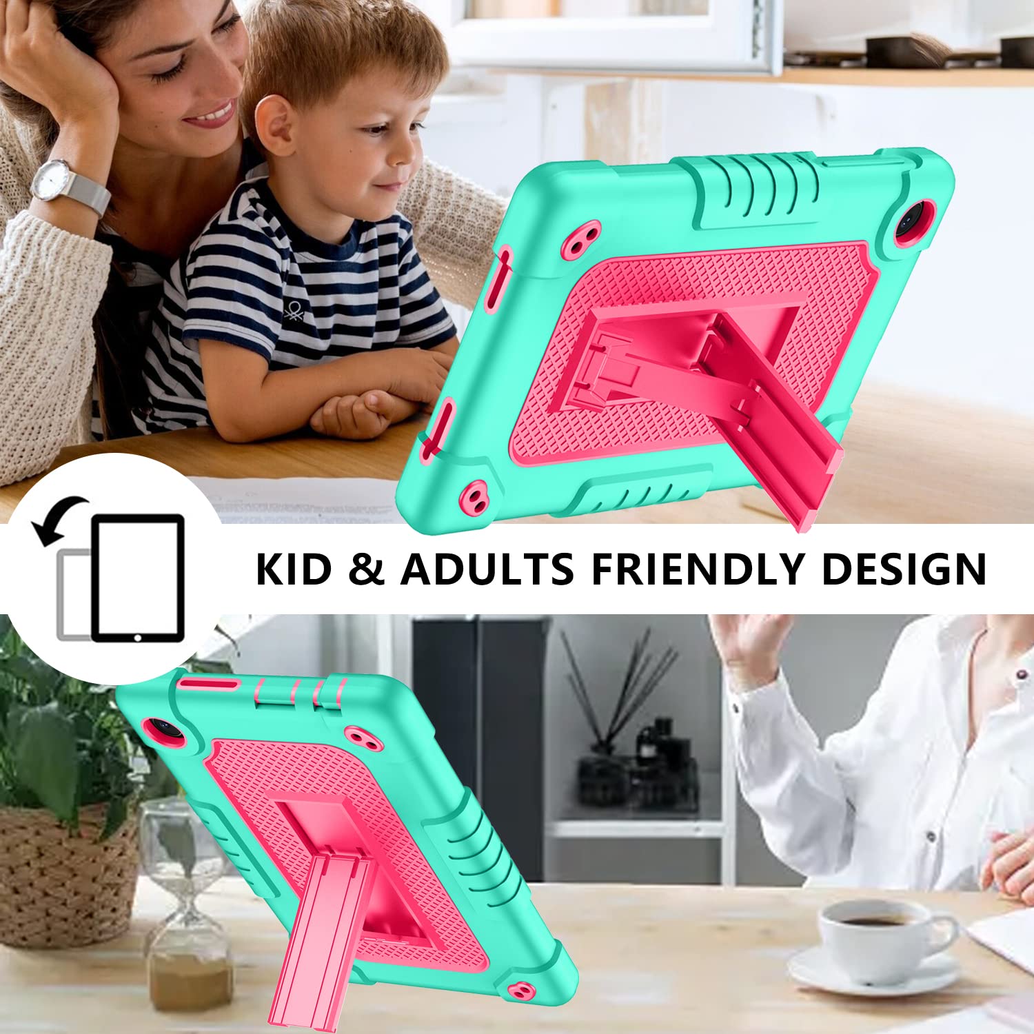 FIEWESEY for TCL Tab 8 LE Tablet Case,for TCL Tab 8 Plus Tablet Case,Shoulder Strap Shockproof Kids Friendly Case for TCL Tab 8 LE/TCL Tab 8 WiFi/TCL TAB 8V/TCL Tab 8 SE 8 Inch Tablet(Green/Pink)
