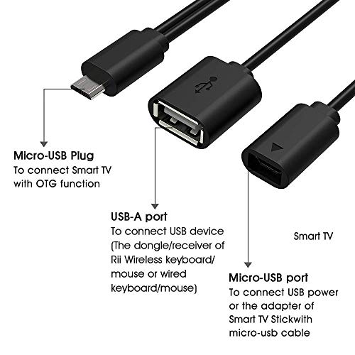Rii F1 Micro USB Host OTG Adapter Cable Micro USB to USB For Smart TV, Compatible with Rii Keyboards, Logitech Keyboards, and Nintendo Switch, SNES, NES Classic