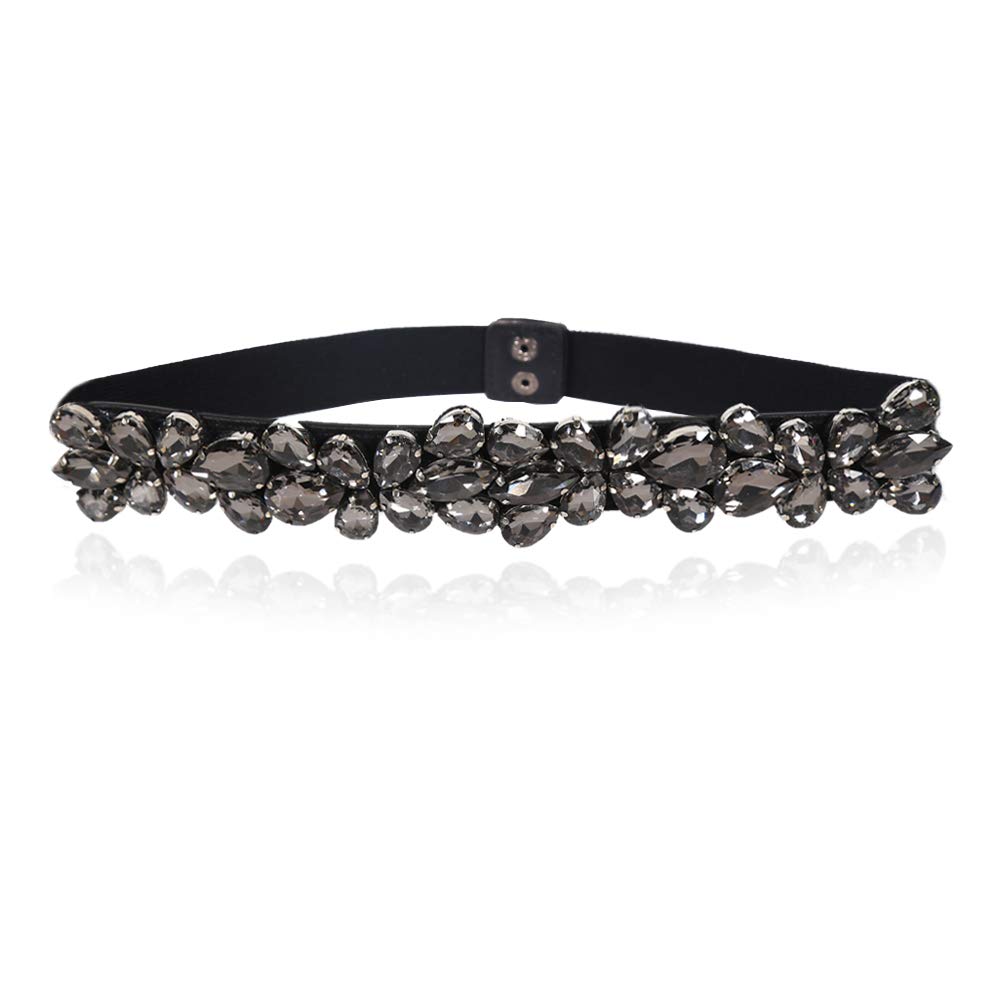 Dorchid Women Rhinestone Belt Crystal Sparkly Elastic Thin Belts for dressy Lady Black S
