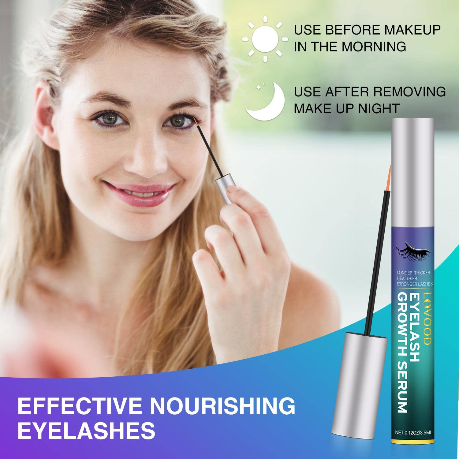 LOVOOD Premium Eyelash Growth Serum Booster, Lash & Eyebrow Enhancer Serum with Biotin & Natural Growth Peptides, Promotes Long Thick Lashes and Brows Irritation Free