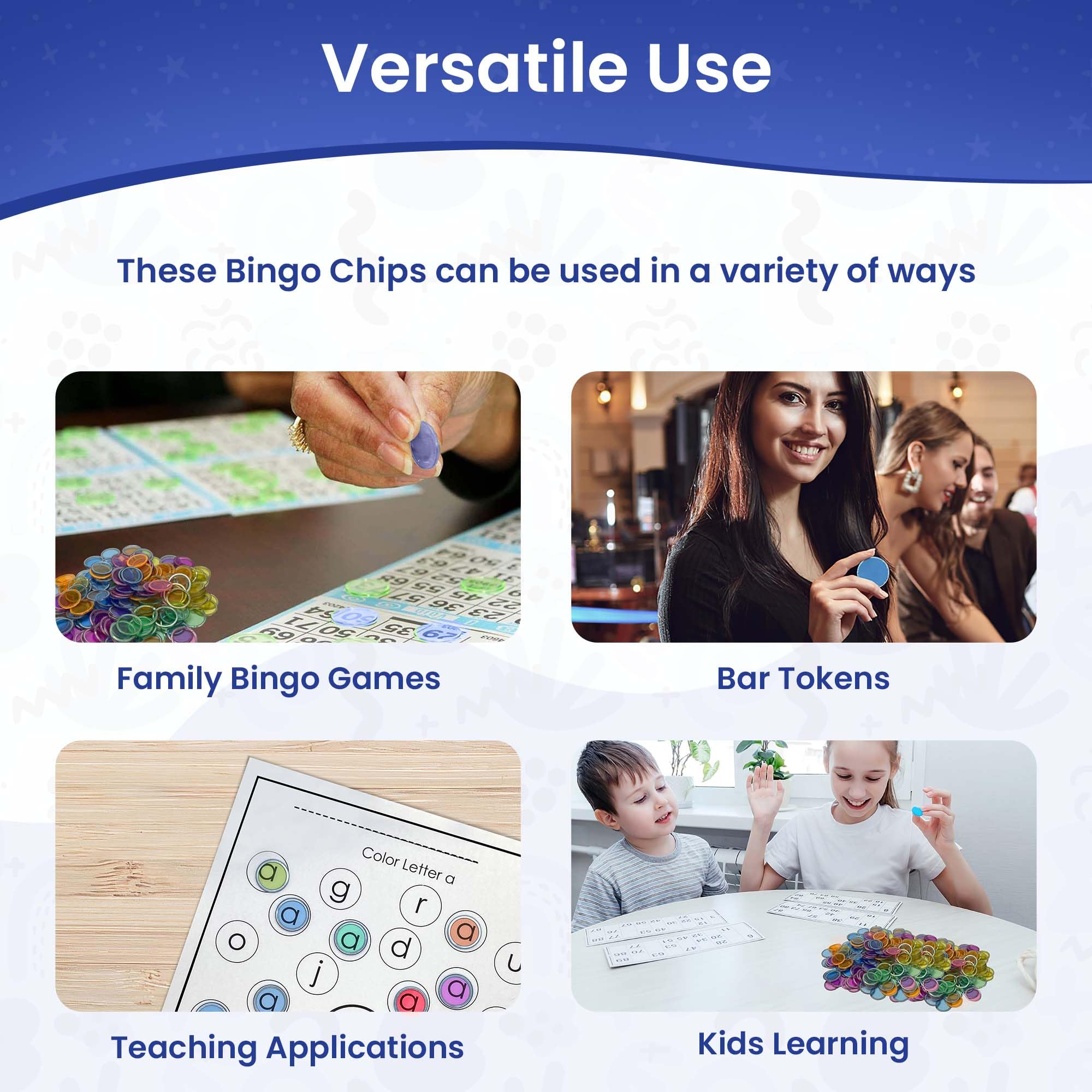 MR CHIPS Magnetic Bingo Chips with Metal Edge 3/4 Inch - 100 Upgraded Pieces Assorted Transparent Bingo Chips - Available in 7 Colors in A Reusable Bag