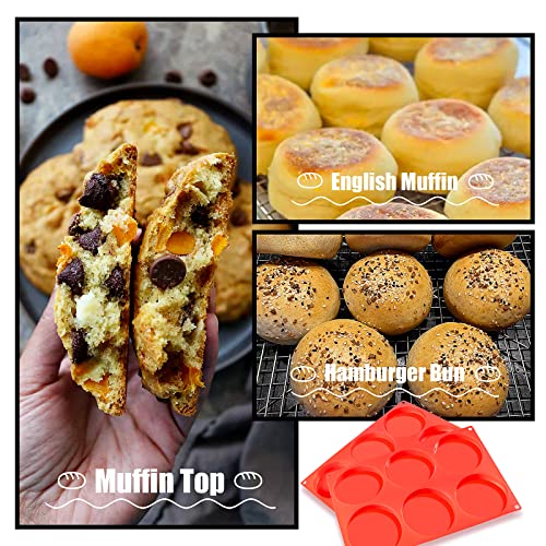 Hamburger Bun Molds 2 Pack Silicone Baking Pans, 4 Inch Muffin Top Pan Egg Sandwish Mold Small Layer Cake Molds Round Disc Pan for Mini Cake, Jumbo Muffin Top, Bun, Custard, Tart, Resin Coaster