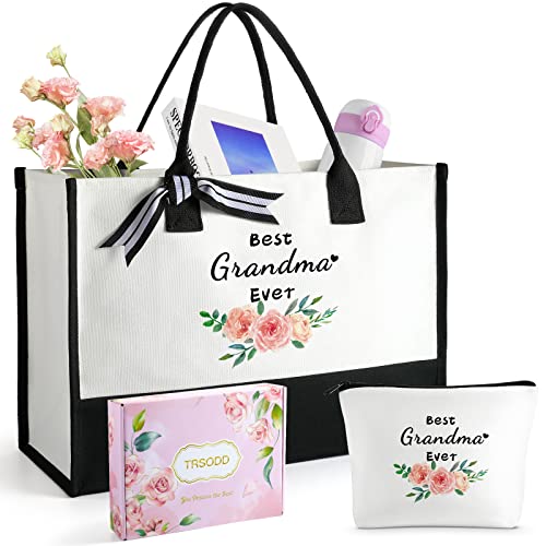 Gifts for Grandma, Grandma Gifts, Monogram Tote Bag for Women, Grandma Birthday Gifts, 60th Birthday Gifts for Women, Personalized Gifts Grandma Bag with Makeup Bag & Inner Pocket, Gift Box and Card