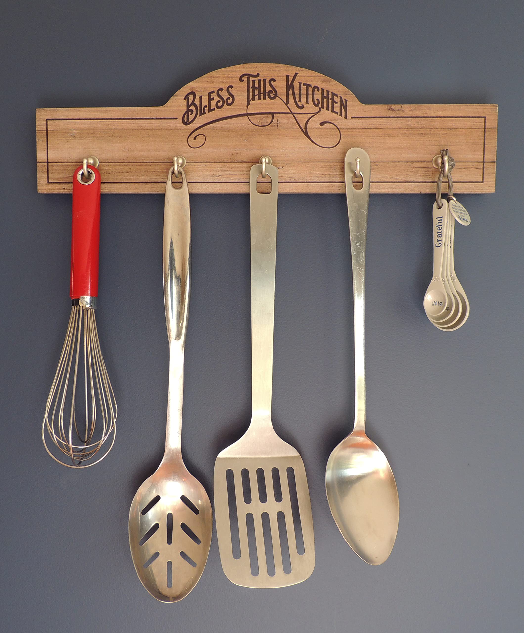 Cathedral Art Abbey & CA Gift Bless This Kitchen Wall Utensil Holder W/5 Hooks, One Size, Multi