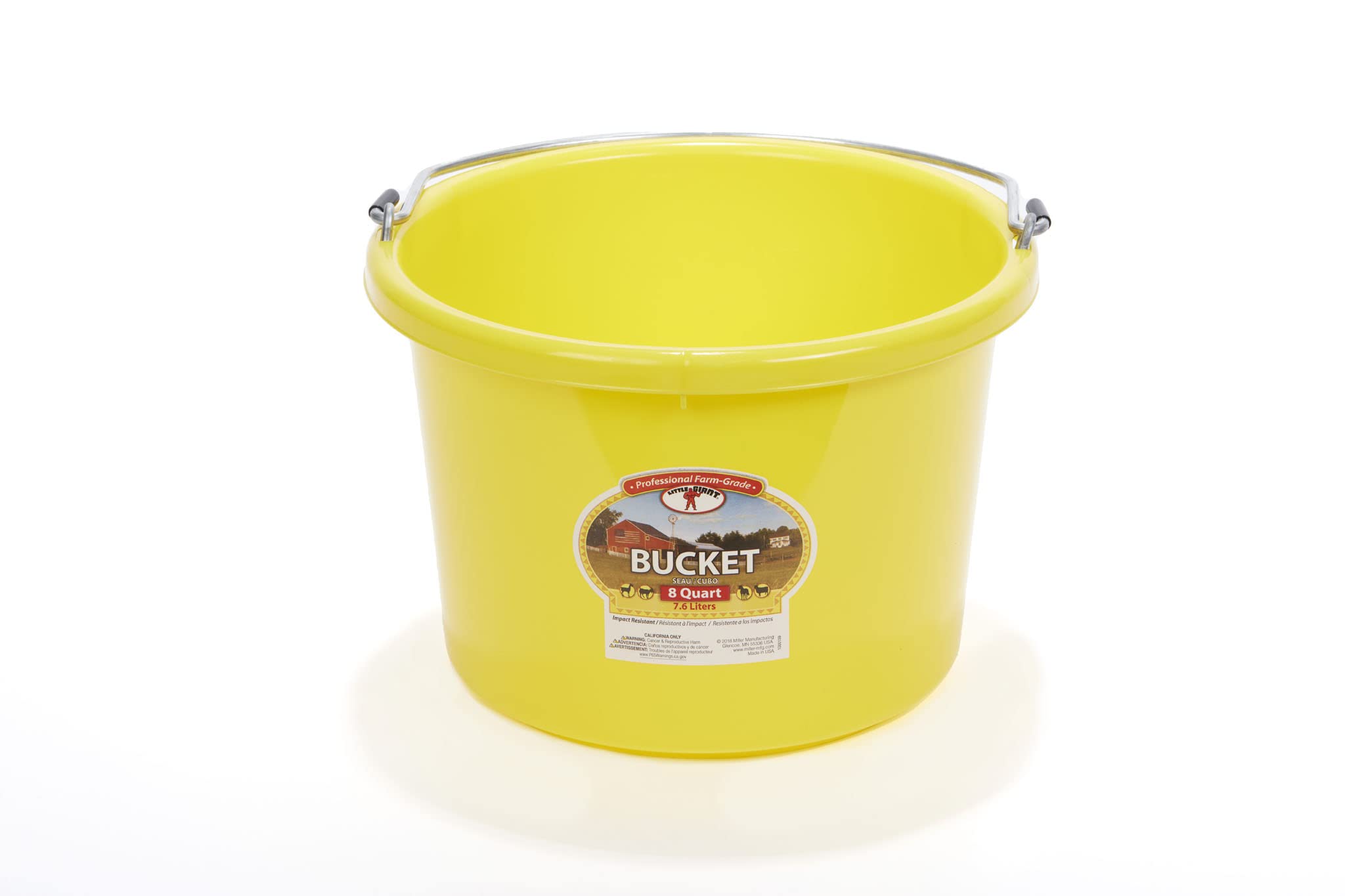 Little Giant® Plastic Animal Feed Bucket | Round Plastic Feed Bucket with Metal Handle | Made in USA | 8 Quarts | Yellow