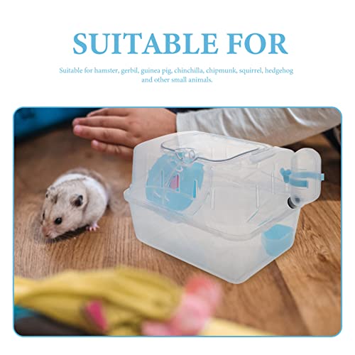 POPETPOP Transparent Hamster Cage Small Animal Habitat Clear Portable Hamster Carrier Cage Plastic House with Exercise Wheel Litter Box for Gerbils Bear Mice Rat Guinea Pig Blue