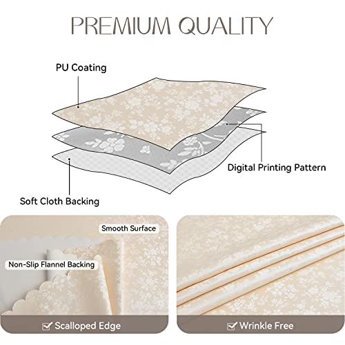 Romanstile Rectangle Vinyl Tablecloth,100% Waterproof Heavy Duty Oil Spill Proof Stain Resistant Plastic PU Table Cover with Flannel Backing for Kitchen/Dining/Parties(Rose Beige, 60 x 84