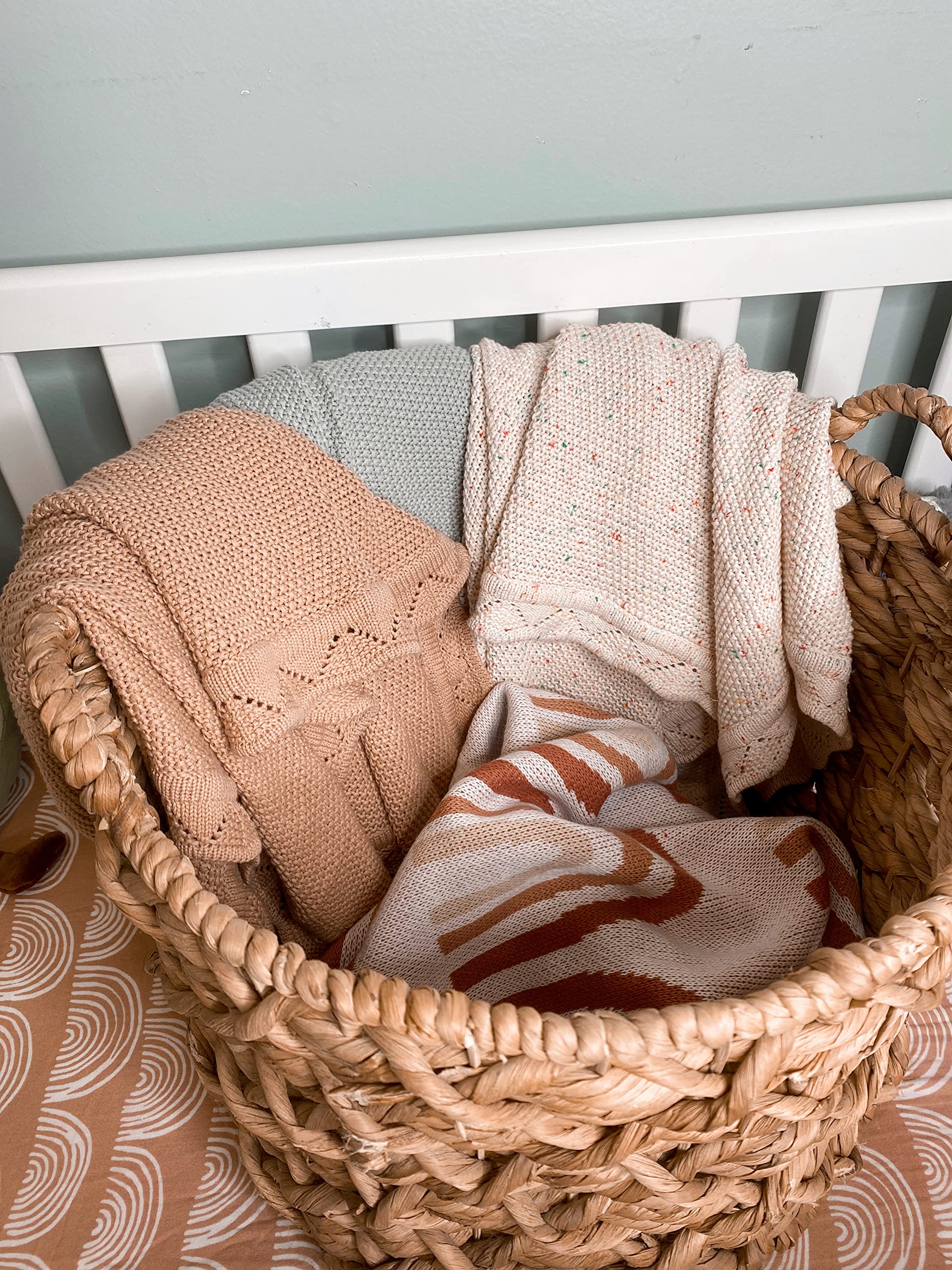 COCOAbi Baby Blanket in Retro Rainbow | 100% Cotton Knit | Naturally Soft for Babies | Boho Colors & Pattern | Gentle Cotton Blanket | Eco-Friendly Material | Beautiful Baby Gift | 32” x 38”