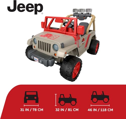 Power Wheels Jurassic Park Jeep Wrangler Ride-On Battery Powered Vehicle with Dinosaur Sounds & Lights for Preschool Kids Ages 3+ Years