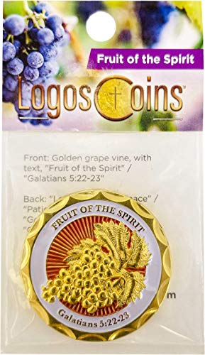 Fruit of The Spirit, Memory Verse Tokens for Bible Studies & Sunday School, Love Joy Peace, Gold-Color Plated Scripture Challenge Coin, Galatians 5:22-23 Gift