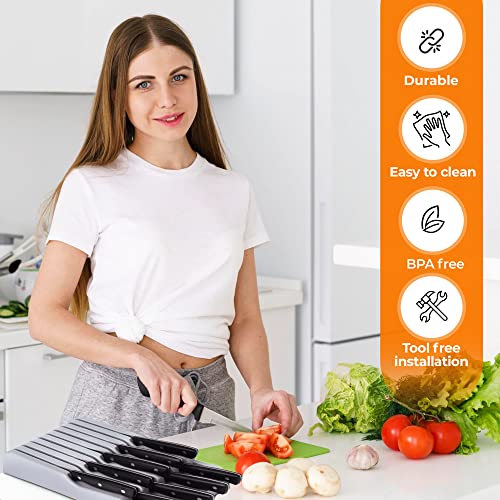 Cheer Collection Kitchen Drawer Knife Organizer - Space Saving Tray to Keep Knives Organized, Gray