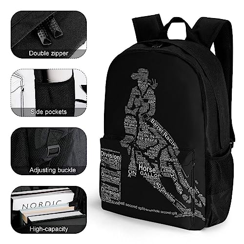 Horserace Barrel Racing Art Backpack Durable Polyester Multipurpose Anti-Theft Shoulder Bag Big Capacity Gym Outdoor Hiking Backpack With Padded Straps