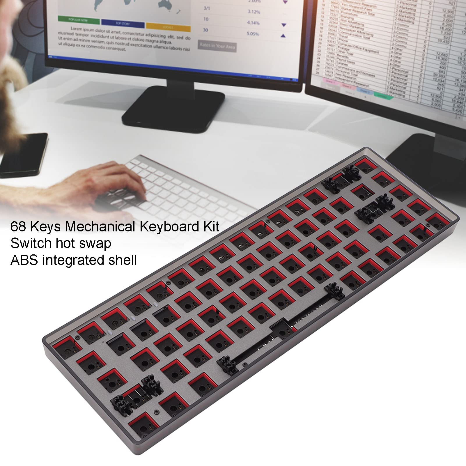 DIY Mechanical Keyboard Kit, 68 Keys Modular Mechanical Keyboard, Adopts Switch Hot Swap, 65 Percent Layout, Metal Positioning Plate, Custom Gaming Keyboard(Black)