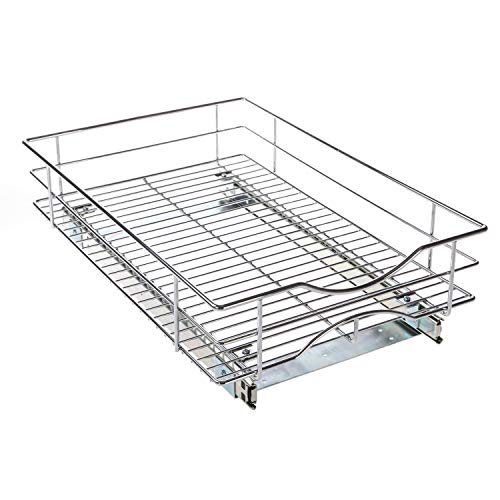 Home Zone Living Pull Out Kitchen Cabinet Organizer with One Tier of Storage, 14” W x 21” D