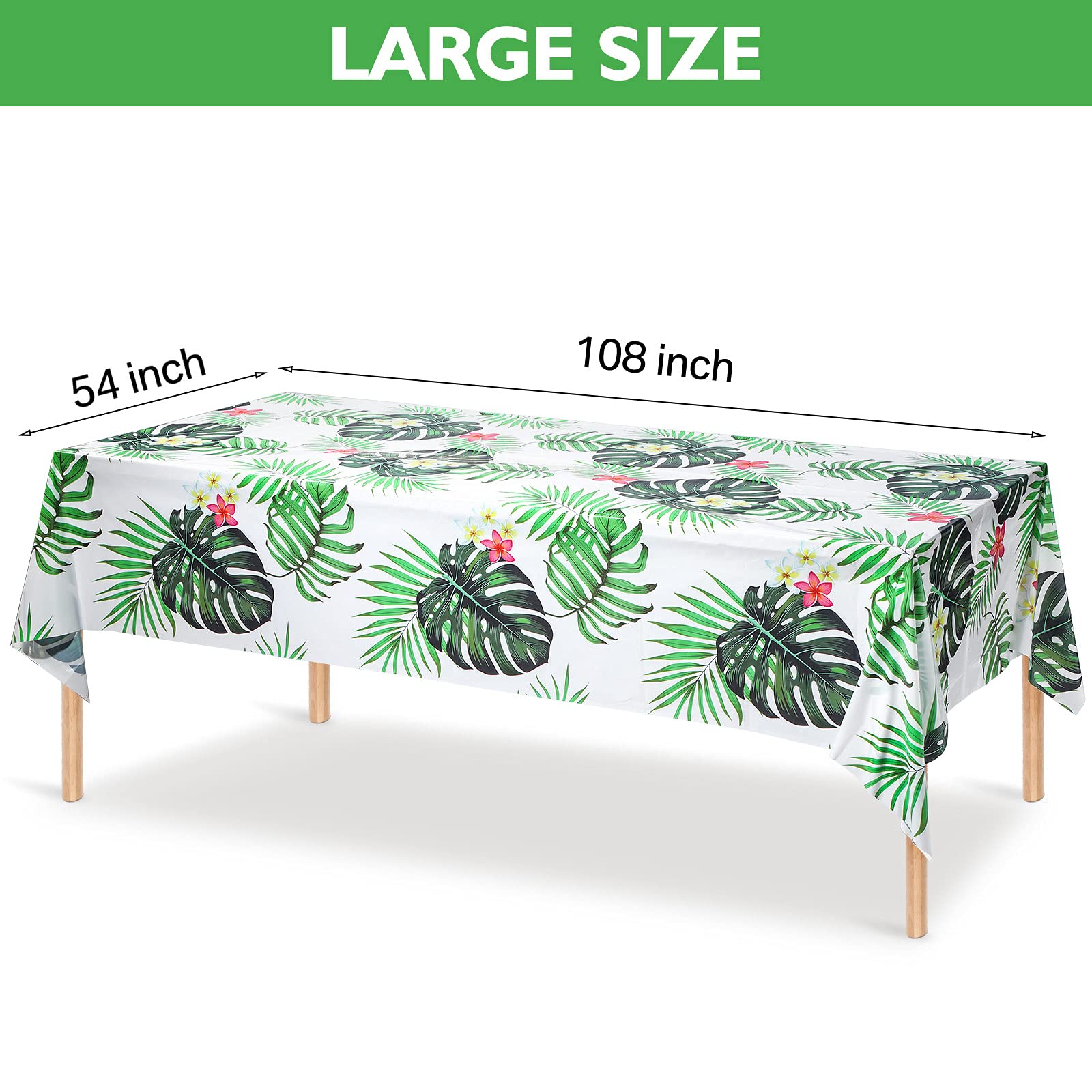Luau Party Plastic Tablecloths Hawaiian Luau Table Cover Palm Leaves Table Cloth Birthday Bridal Shower Birthday Party Summer Pool Tropical Party Decorations, 54 x 108 Inches(3 Pieces)