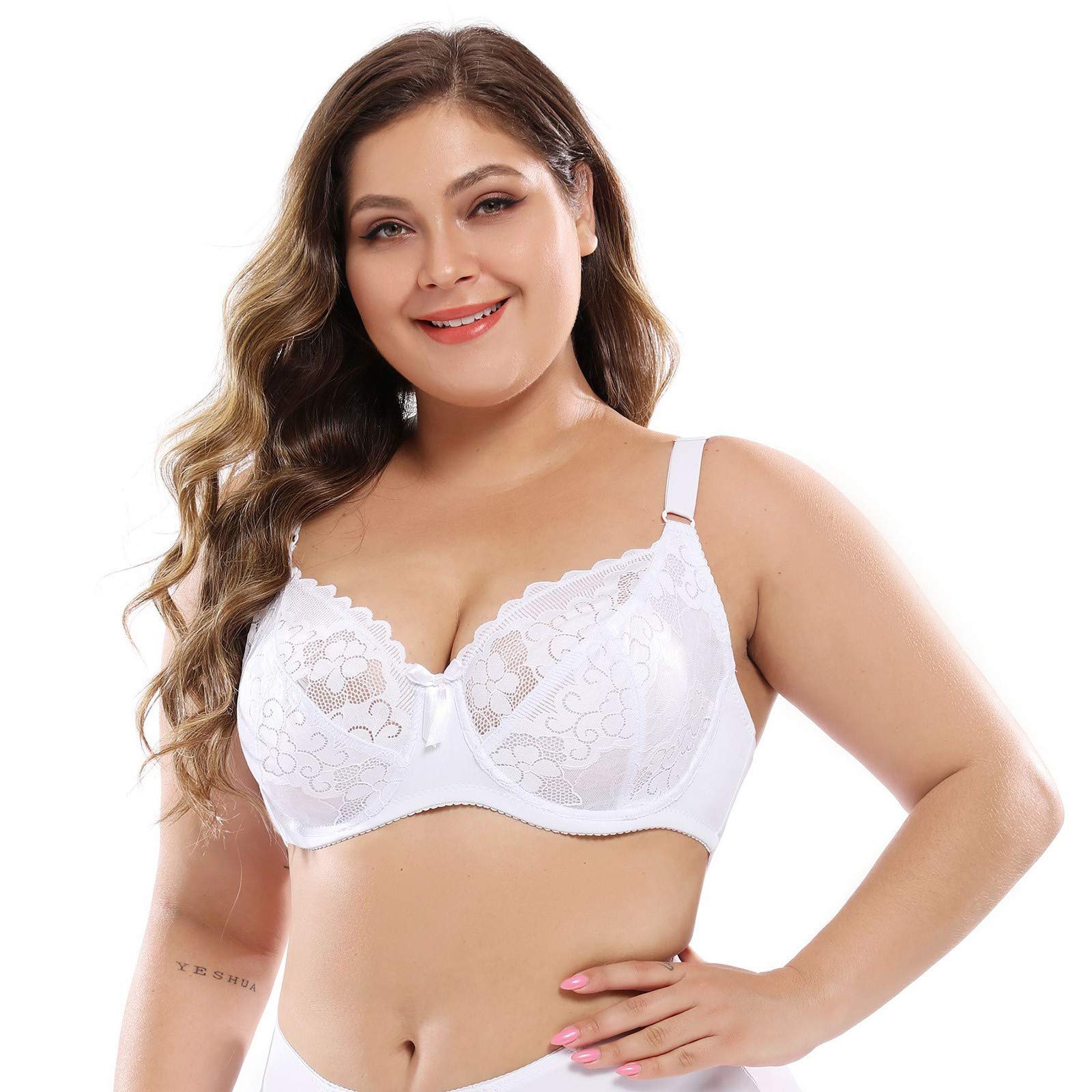 Bra UnderwearNylonSolid Color Wireless YogaWoman Bra Gathers Big Cup Lace Jacquar d Underwear for Women Wireless Bras White