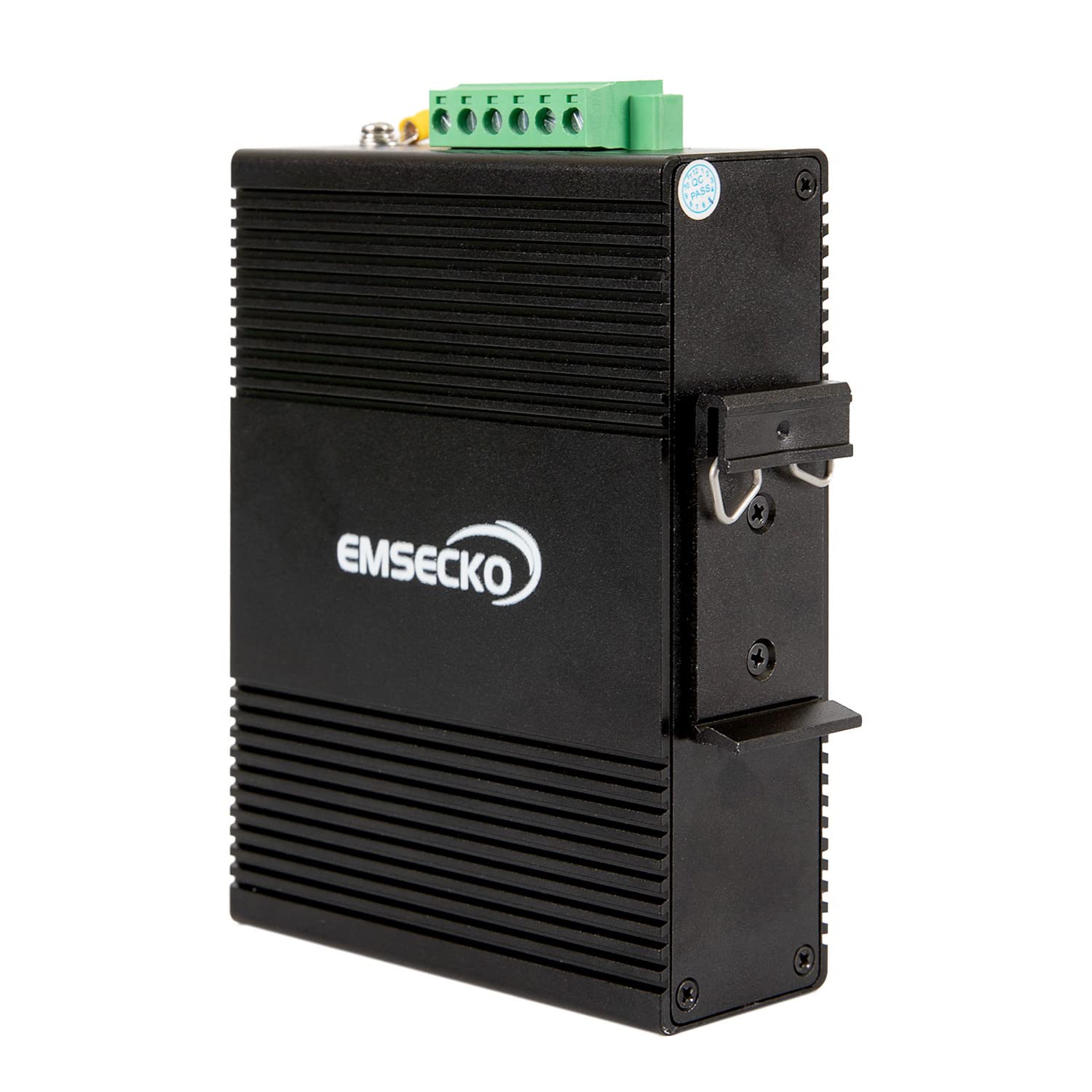 EMSECKO 5 Ports Industrial Gigabit DIN-Rail Network Switch, 1000BASE 4 Ports RJ45 Ethernet & 1 Port Fiber Optic SFP for CCTV Networking (Anti-Reverse Connection 12V~52V DC Input)