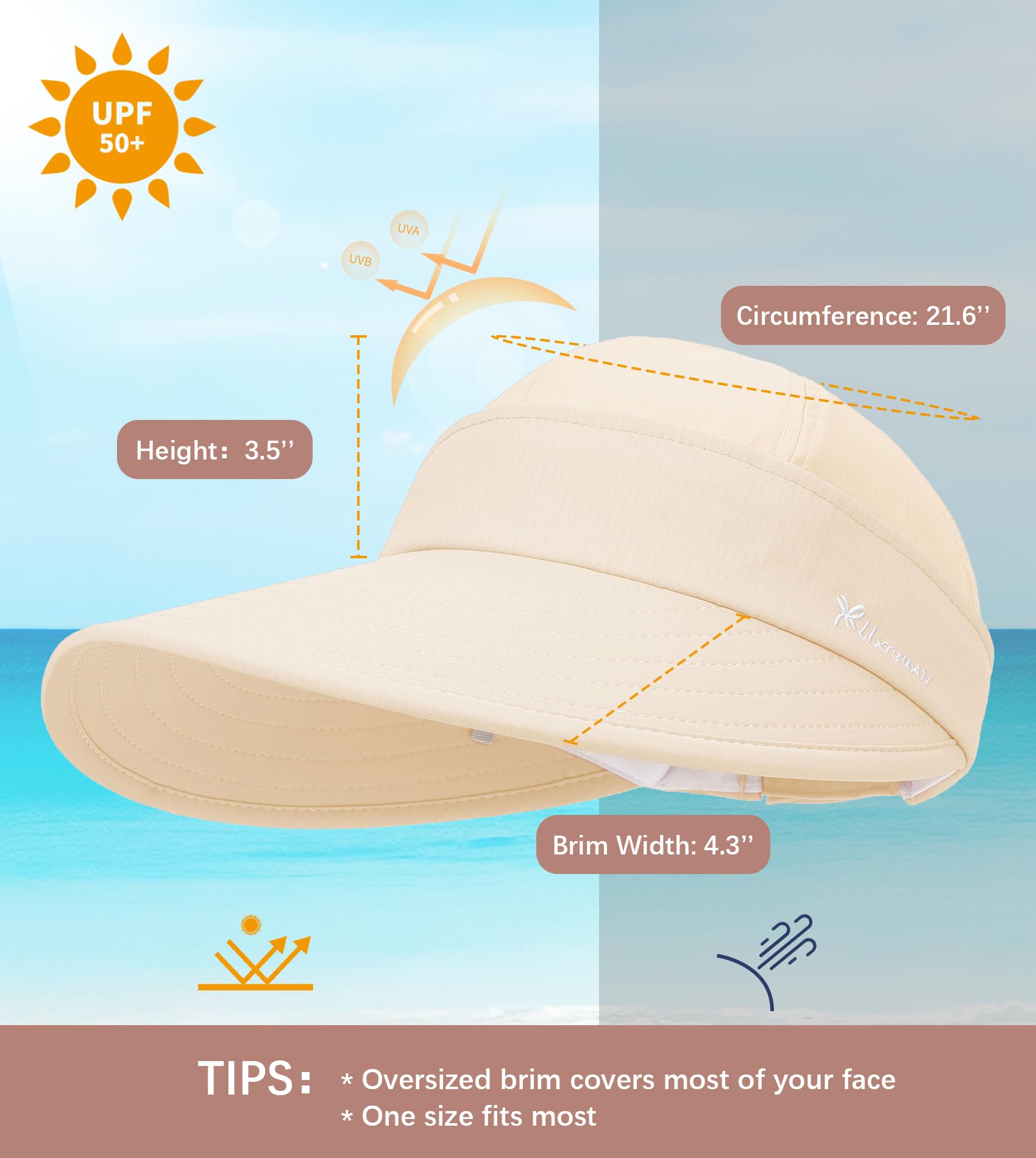 Durio Wide Brim Summer Beach Hats for Women 2024 UPF 50+ Sun Hat 2 in 1 Visors for Women Foldable Zip-Off Visor with Wind Strap Packable Womens Sun Hat Safari Fishing Gardening Beige One Size