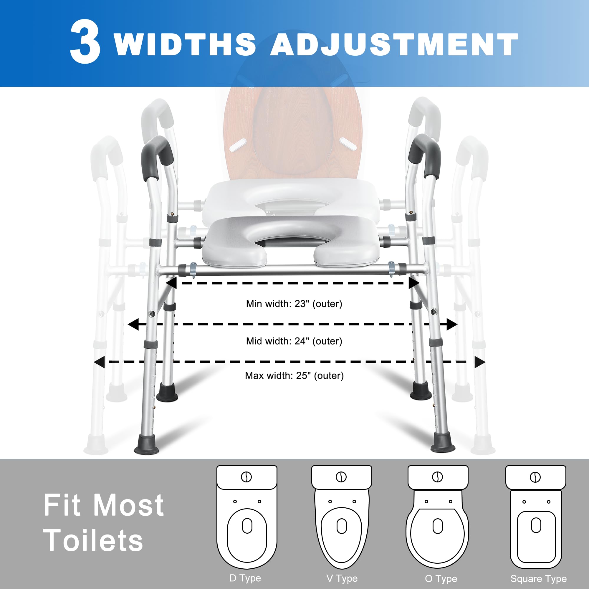 Deewow Raised Toilet Seat with Handles, Toilet Seat Riser for Seniors with Height and Width Adjustable, up to 400lbs, Commode Chair for Elderly, Pregnant and Handicap, Fit Any Toilet, FSA/HAS Eligible