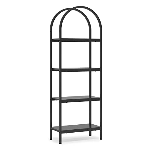 Tribesigns 4-Tier Open Bookshelf, 70.8" Wood Bookcase Storage Shelves with Metal Frame, Freestanding Display Rack Tall Shelving Unit for Office, Bedroom, Living Room, Easy Assembly (Black, 1PC)
