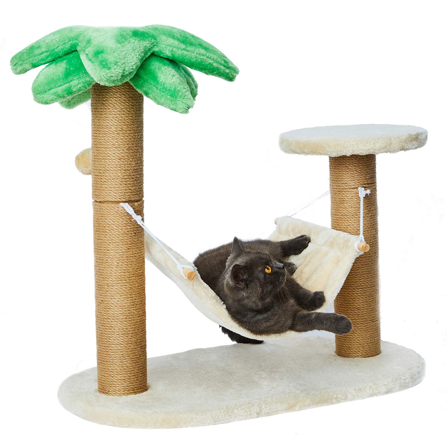 LUCKITTY Small Cat Scratching Posts Kitty Coconut Palm Tree-Cat Scratch Post for Cats and Kittens - Natural Jute Sisal Scratch Pole Cat Scratcher (Post &Hammock)