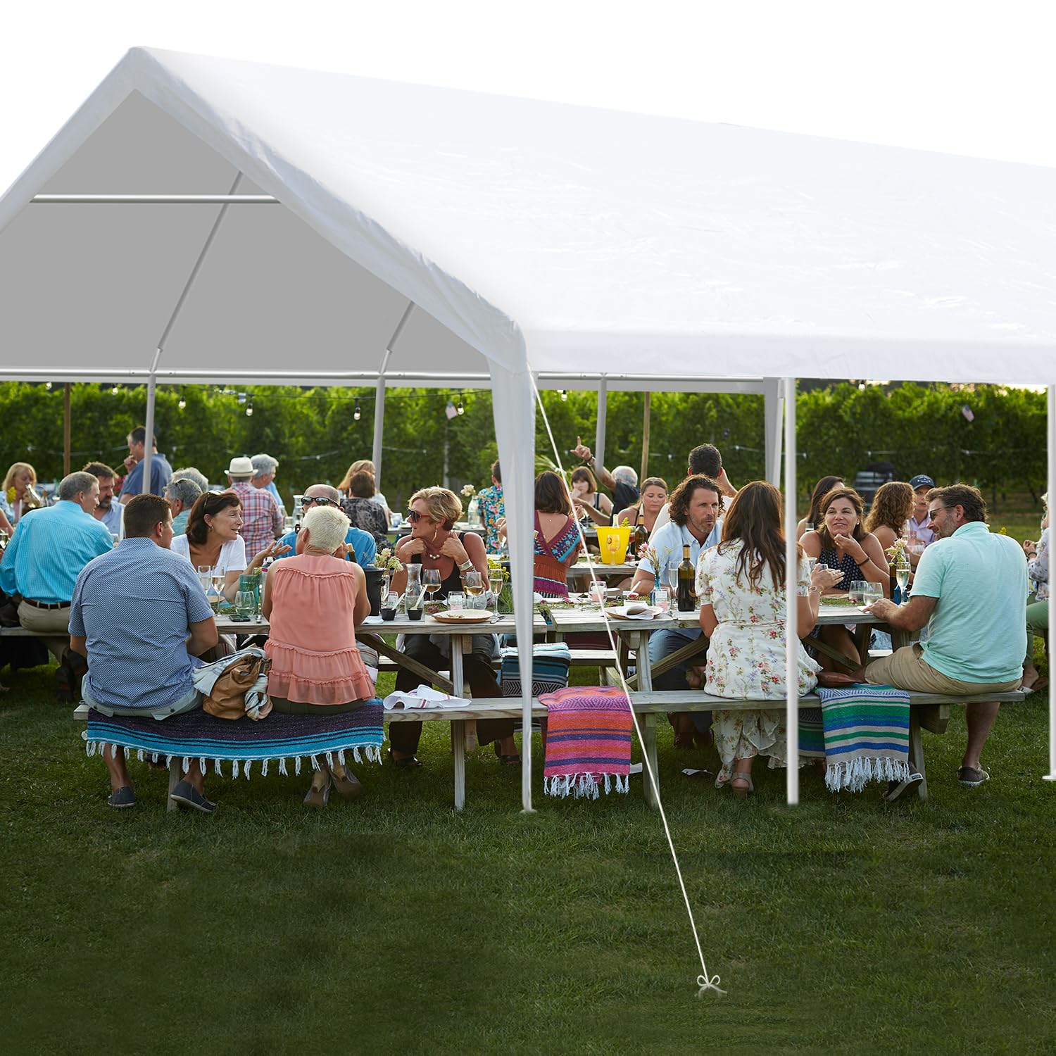 ECOLINEAR Carport, 20'x26' Heavy Duty Carport, Party Tent with Roll-up Ventilated Windows, Removable Sidewalls & Doors, Car Port Canopy Tent with All-Season Tarp for Car, Truck, Party, White