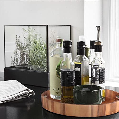 Round Wooden Serving Tray with Handles, 15¾" Large Diameter Wood Serving Trays for Ottoman, Rustic Acacia Circle Tray for Eating, Entertaining, Decorating and Organizing