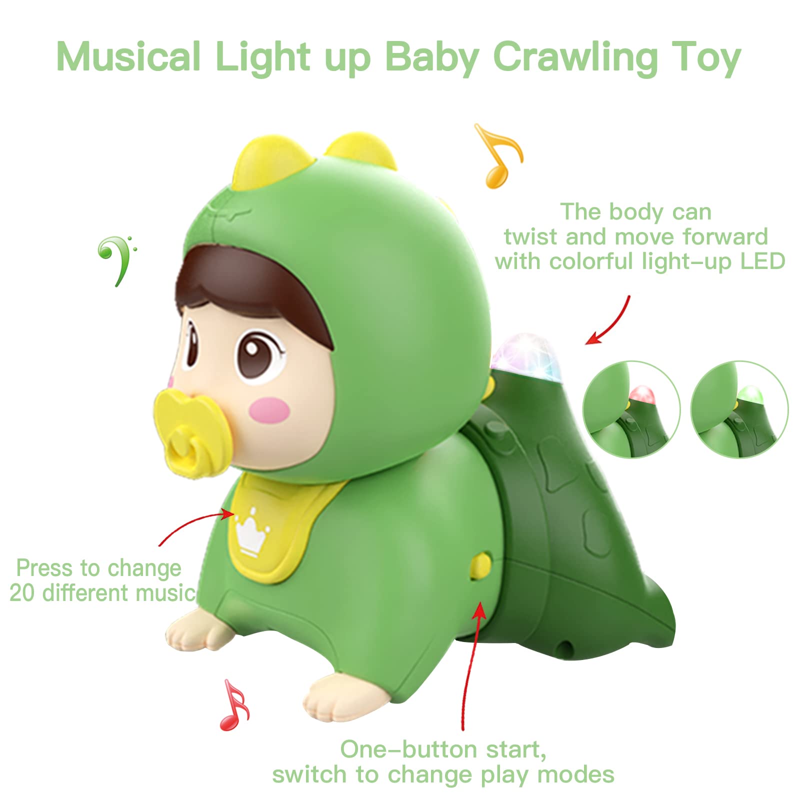 Lcasio Baby Crawling Toys, Musical Light up Crawling Toys for Babies 6-9-12 Months and UP, Crawling Baby Toys with Music and Light Up LED(Green)