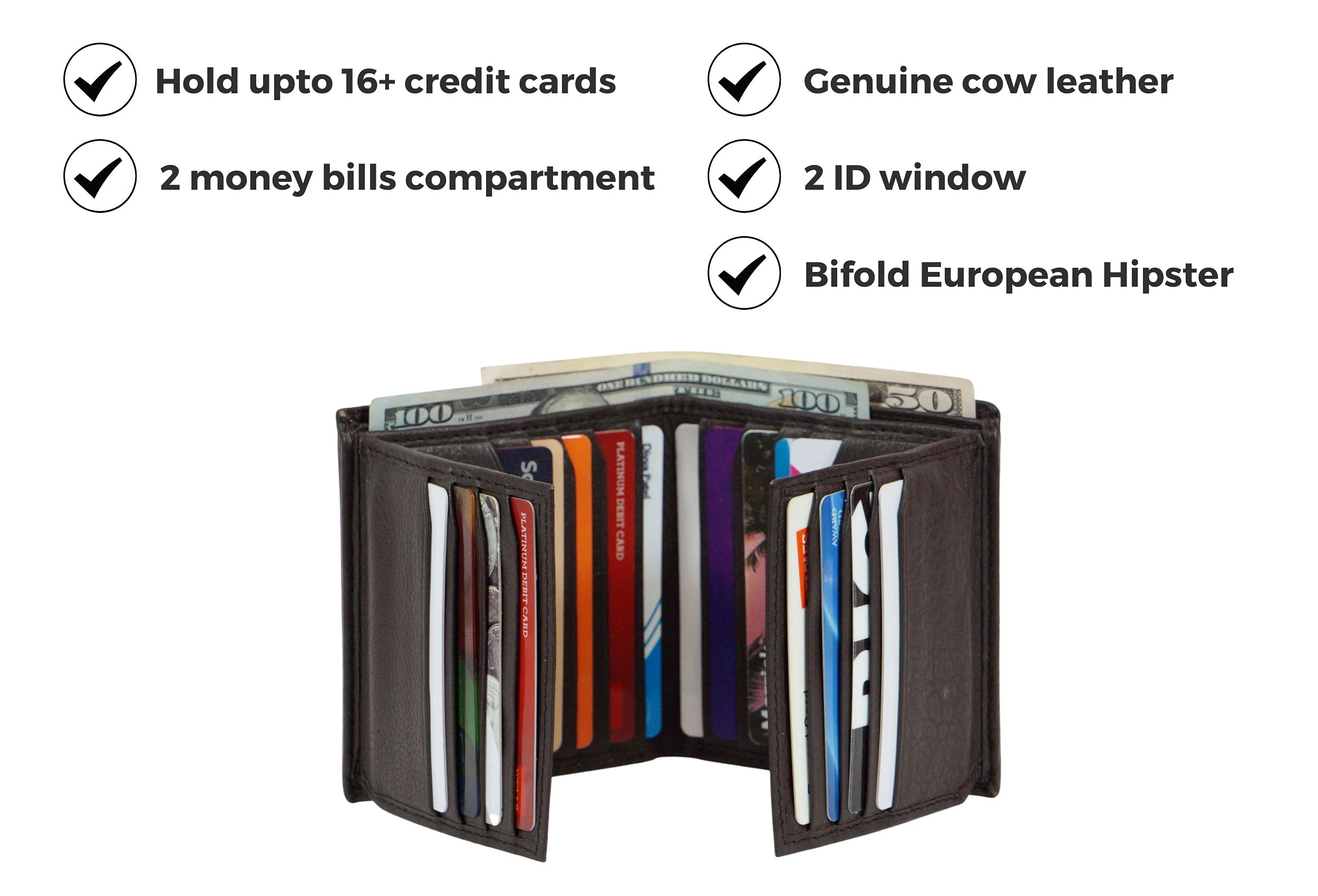 Bullz Genuine Nappa Cow leather Dual Credit Card ID Flap Bifold Mens Wallet Passcase